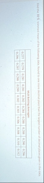 find the 10 trimmed mean of the following data round to one more ...