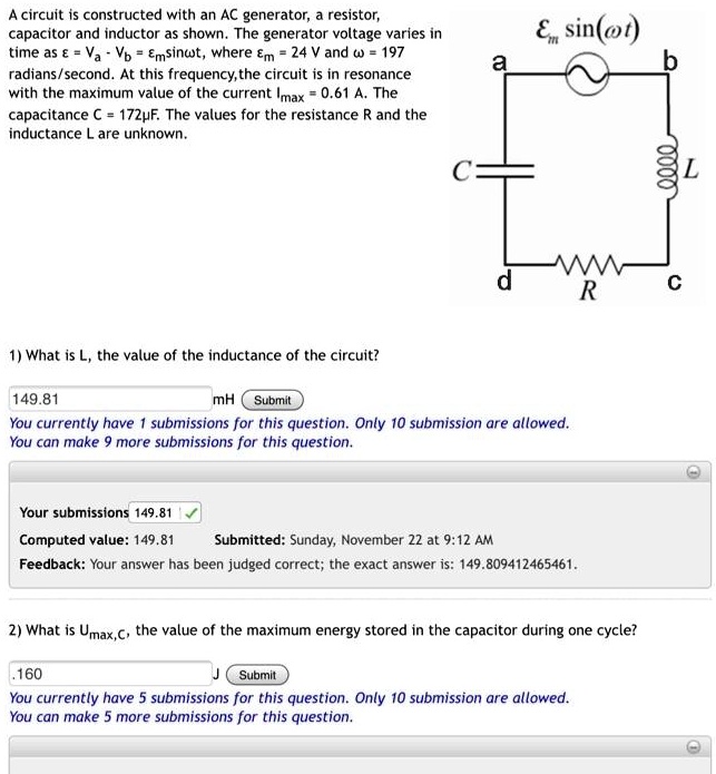 SOLVED: circuit is constructed with an AC generator resistor; capacitor and Inductor as shown ...