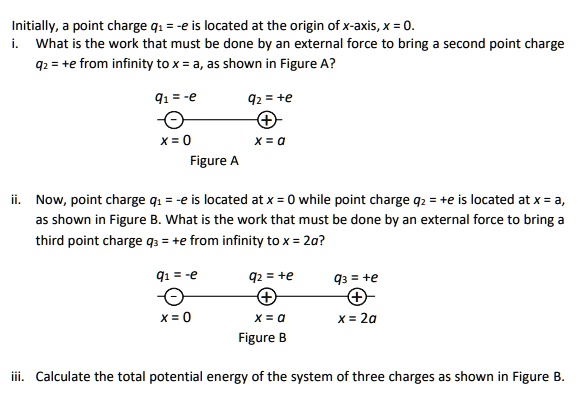 SOLVED: Initially, point charge Q1 = -e is located at the origin of the x-axis, x = 0. What is ...