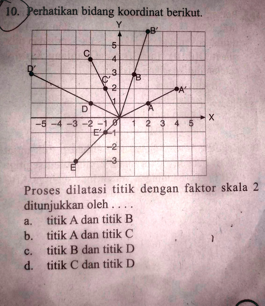 SOLVED: perhatikan bidang koordinag berikut.proses dilatasi titik ...