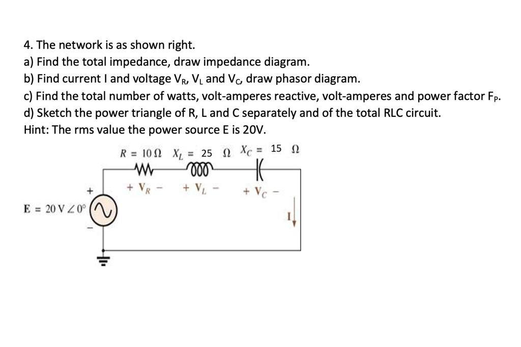 4 the network is as shown right a find the total impedance draw ...