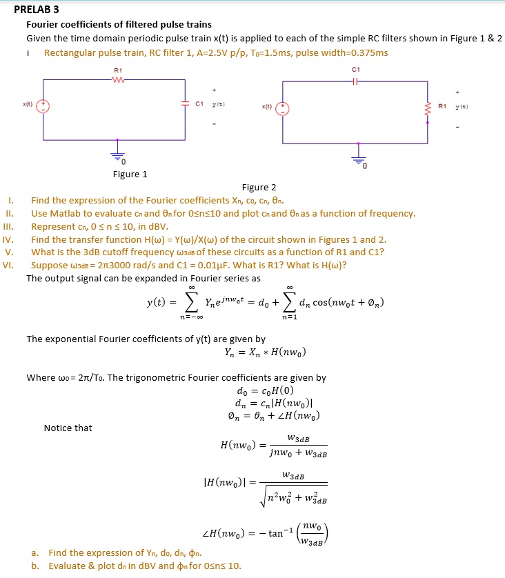 prelab 3 fourier coefficients of filtered pulse trains given the time ...