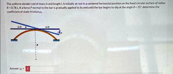 SOLVED: The uniform slender rod of mass m and length L is initially at ...