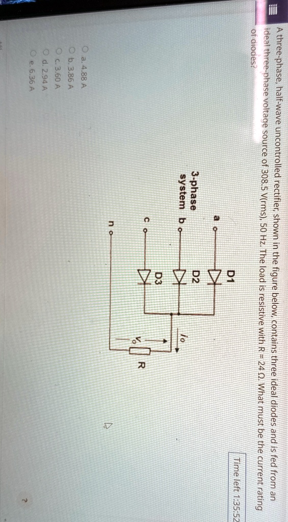 A three-phase, half-wave uncontrolled rectifier, shown in the figure ...