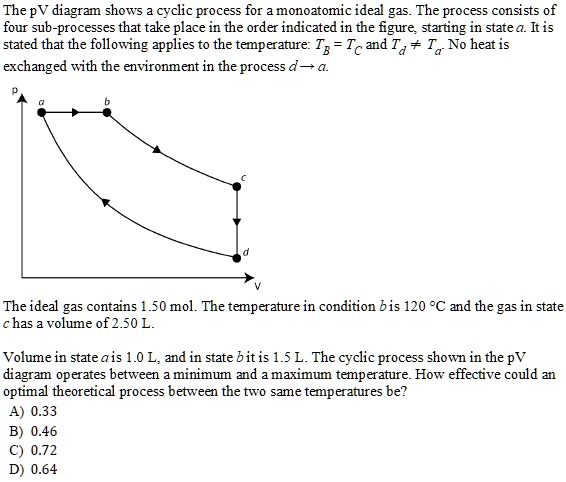 SOLVED: The pV diagram shows cyclic process for monoatomic ideal gas ...