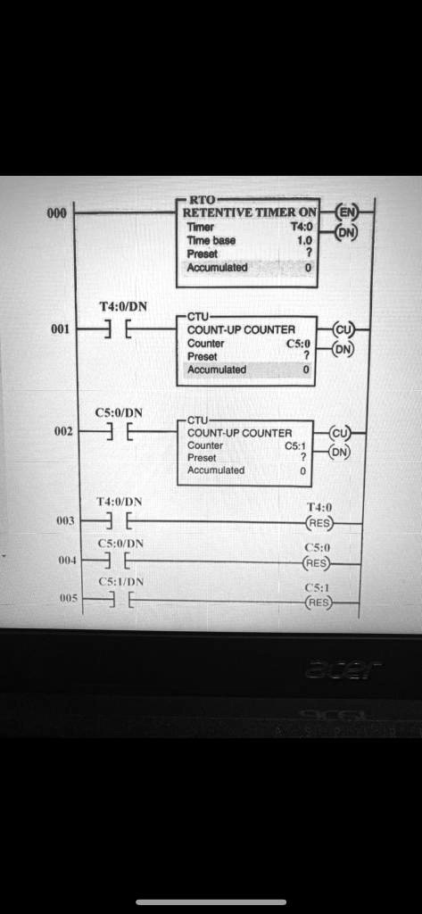 RTO 000 RETENTIVE TIMER ON (EN) Timer T4:0 Time base 1.0 (DN) Preset ...