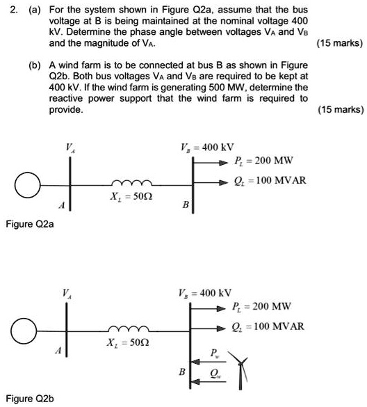 SOLVED: a For the system shown in Figure Q2a,assume that the bus voltage at B is being ...