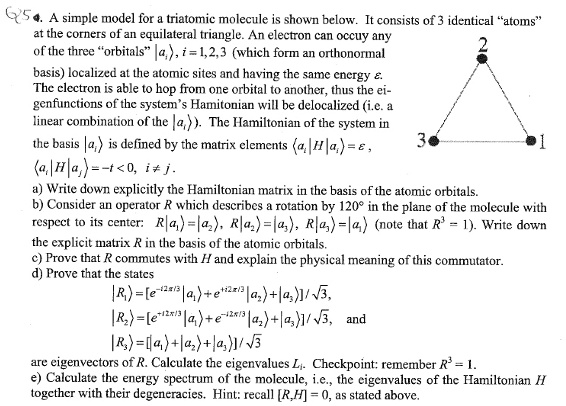 5 4 a simple model for a triatomic molecule is shown below it consists ...