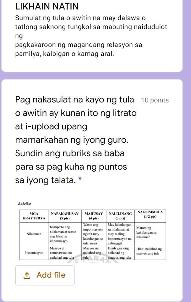 SOLVED: pahelp Po ako nito please thank you LIKHAIN NATIN Sumulat ng ... SOLVED: pahelp Po ako nito please thank you LIKHAIN NATIN Sumulat ng ...