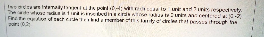 Two circles are internally tangent at the point (0,-4) with radii equal ...