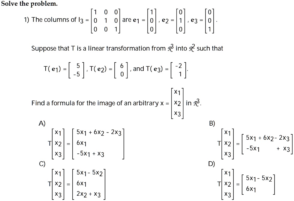 SOLVED: Solve the problem 1) The columns of I3 are e1 Ii – u Suppose ... SOLVED: Solve the problem 1) The columns of I3 are e1 Ii – u Suppose ...