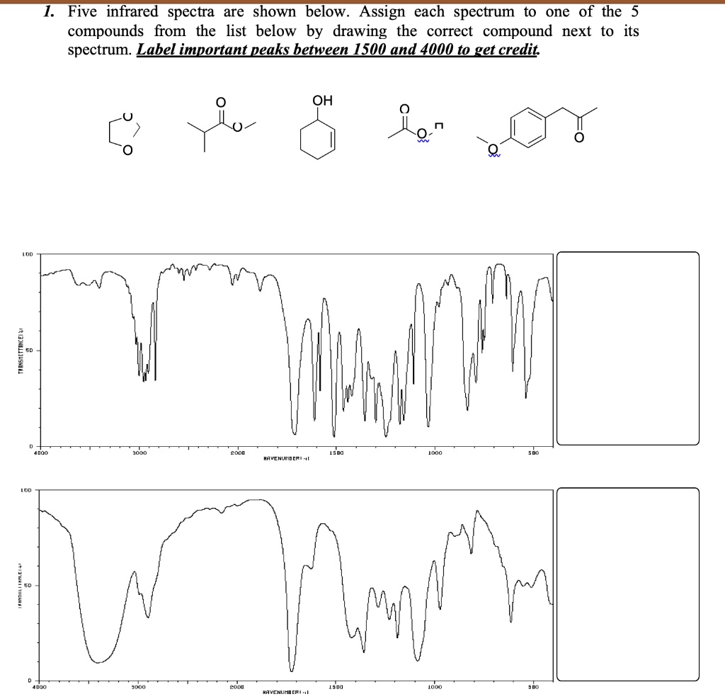 SOLVED: Five infrared spectra are shown below. Assign each spectrum to ...