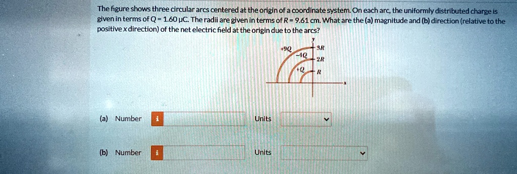 the figure shows three circular arcs centered at the origin of a coordinate system on each arc ...