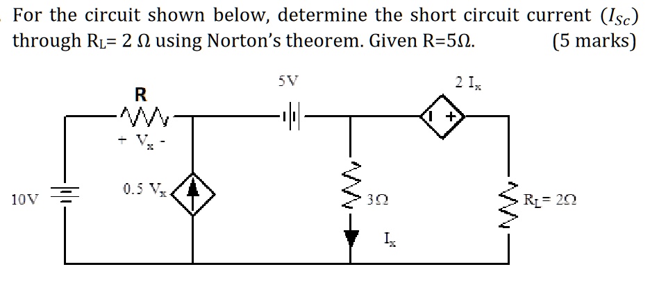 For the circuit shown below, determine the short circuit current (Isc) through R= 2 O using ...