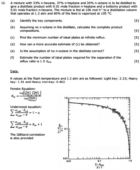 12 a mixture with 33 n hexane 37 n heptane and 30 n octane is to be distilled to give a ...