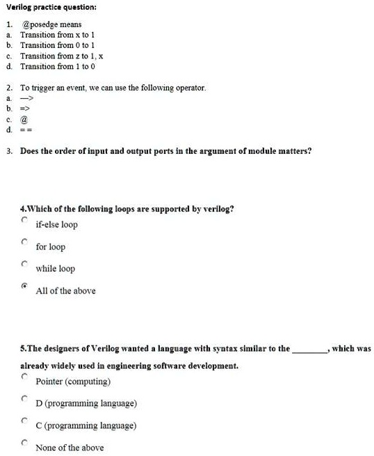 SOLVED: Verilog practice question: 1. @posedge means Transition from x ...