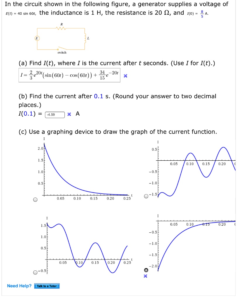SOLVED: In the circuit shown in the following figure, a generator supplies a voltage of E(t ...