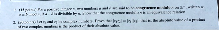 SOLVED: nuMDerS arc said be congruence modulo on 2 written as (15 ...