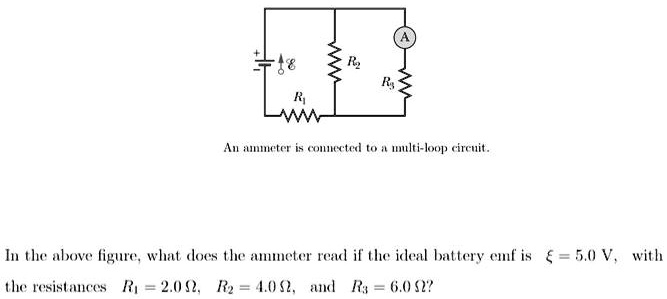 An ammeter is connected to a multi-loop circuit. In the above figure ...