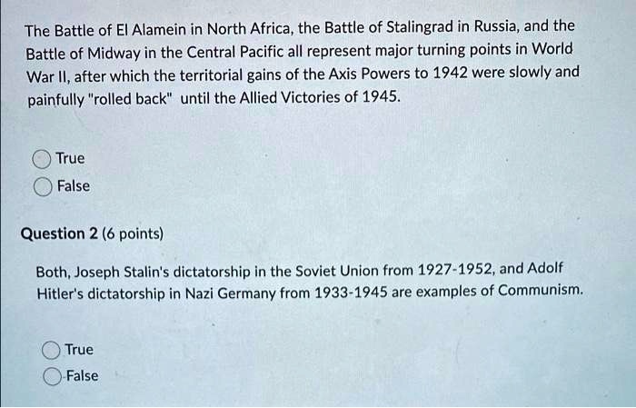 The Battle of El Alamein in North Africa, the Battle of Stalingrad in ...
