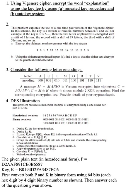 Solved Using Vigenere Cipher Encrypt The Word Explanation Using The Key Leg By Using A 