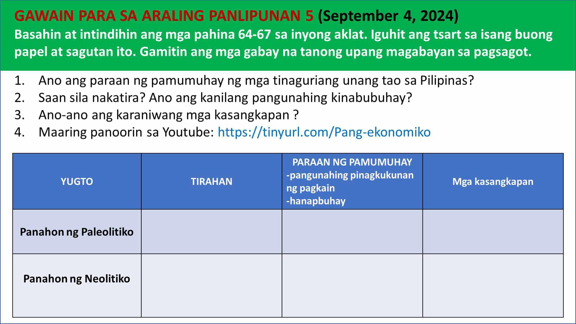 GAWAIN PARA SA ARALING PANLIPUNAN 5 (September 4, 2024) Basahin at ...