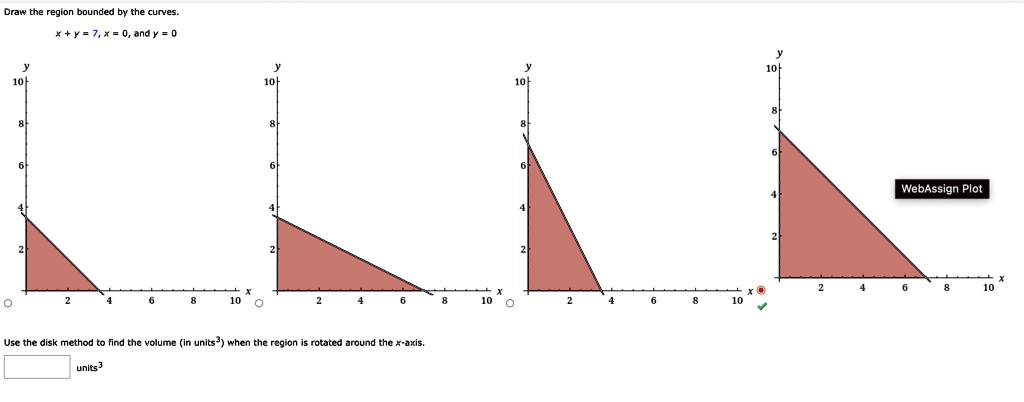 SOLVED: Texts: Draw the region bounded by the curves: x + y = 7, x = 0 ...