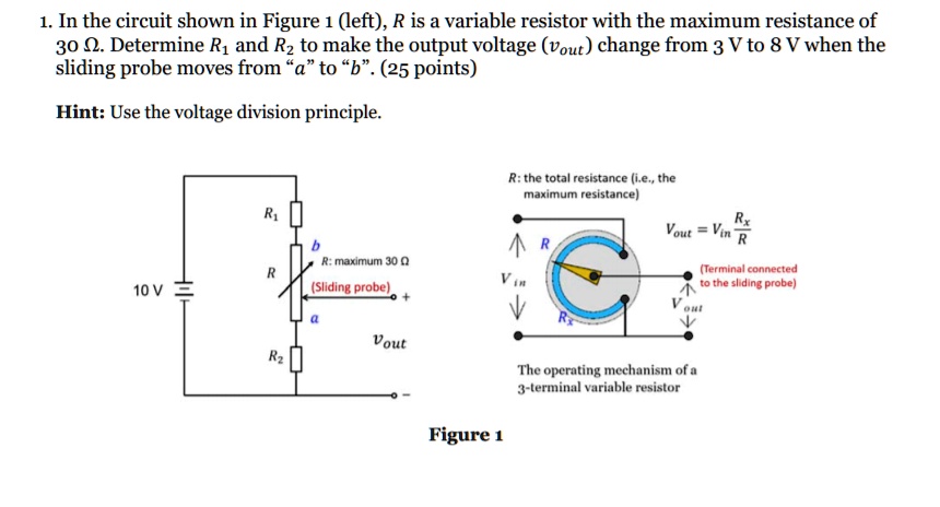 SOLVED: In the circuit shown in Figure 1 (left), R is a variable ...