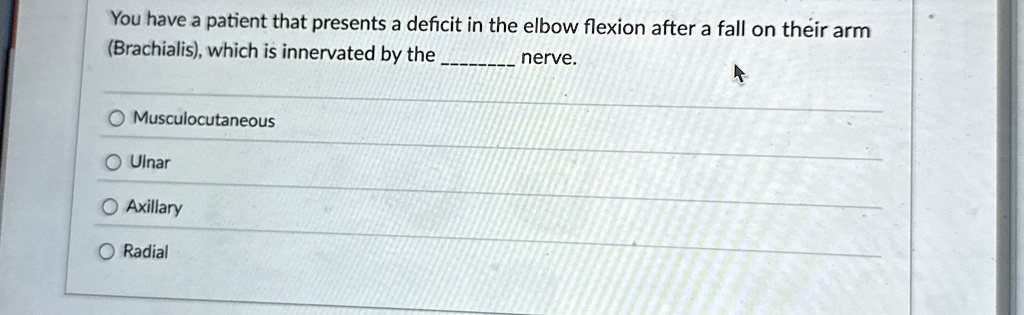 you have a patient that presents a deficit in the elbow flexion after a ...
