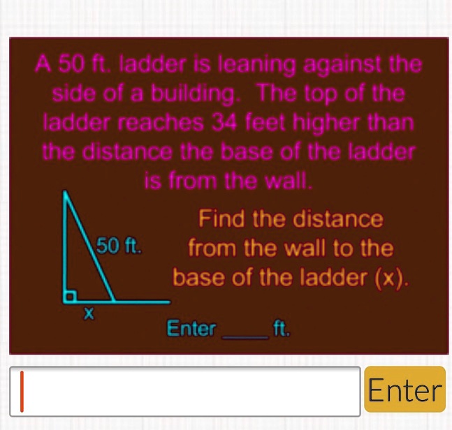 SOLVED:A 50 ft ladder is leaning against the side ol a building: The ...