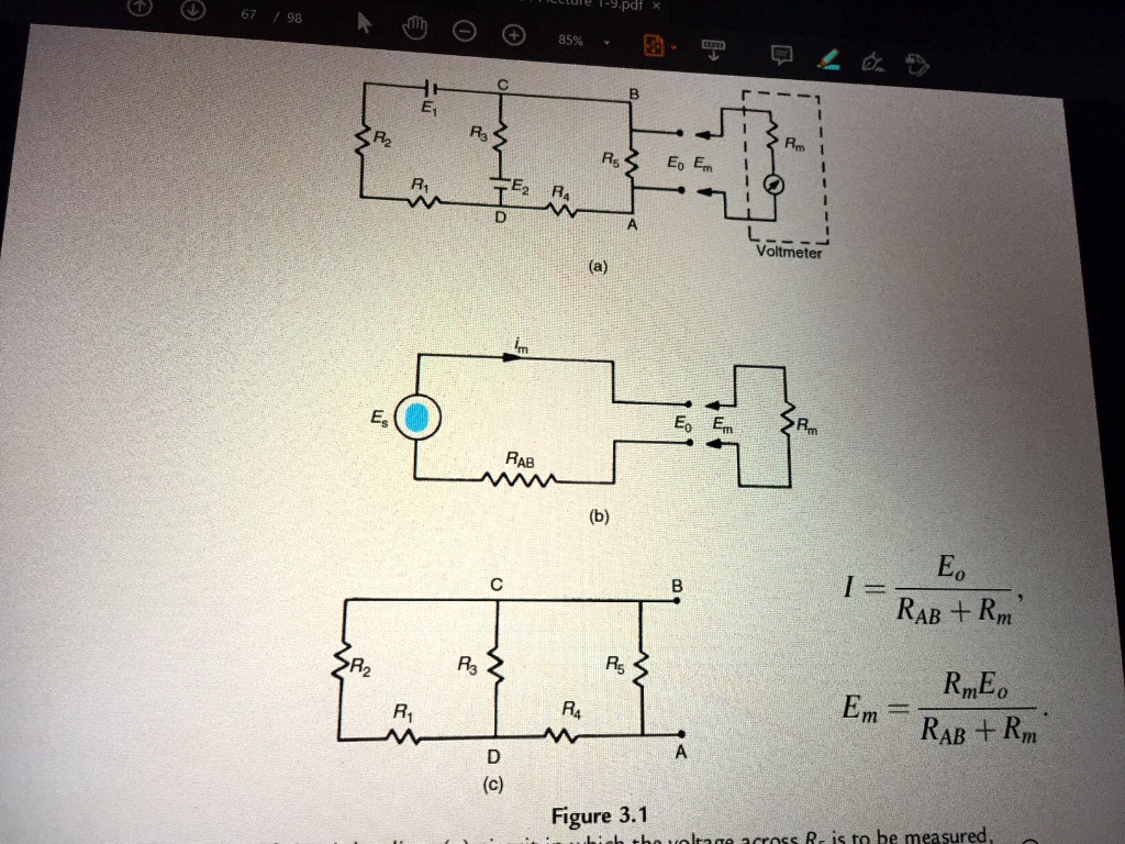 C B E1 R3 Rm R2 Rs Eo Em E2 R4 D (a) A Voltmeter RAB (b) Eo Em Rm C B I ...