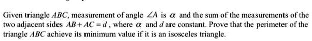 given triangle abc measurement of angle za is and the sum of the ...
