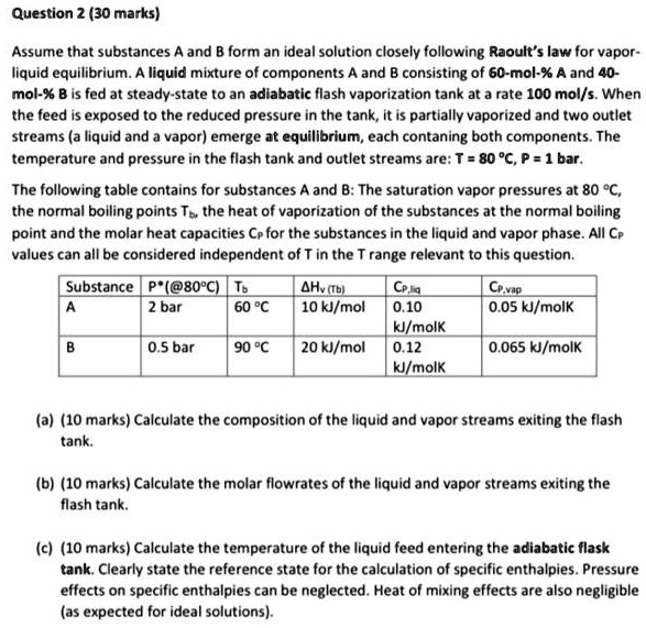 SOLVED: Text: Question 2 (30 marks) Assume that substances A and B form an ideal solution ...