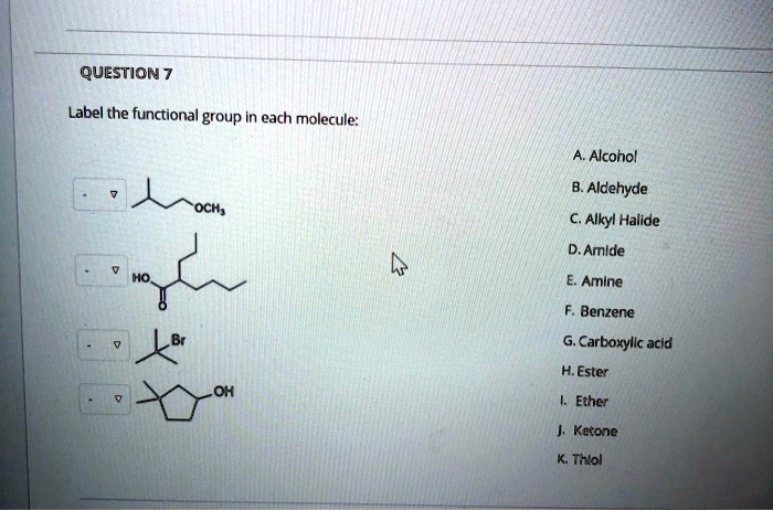 SOLVED: Label the functional group in each molecule: Alcohol B ...