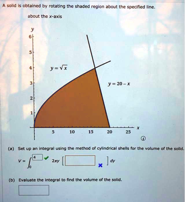 SOLVED: A solid is obtained by rotating the shaded region about the ...