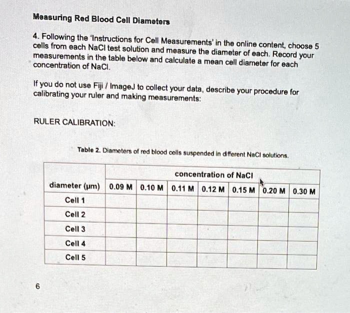 SOLVED: Measuring Red Blood Cell Diameters 4. Following the ...
