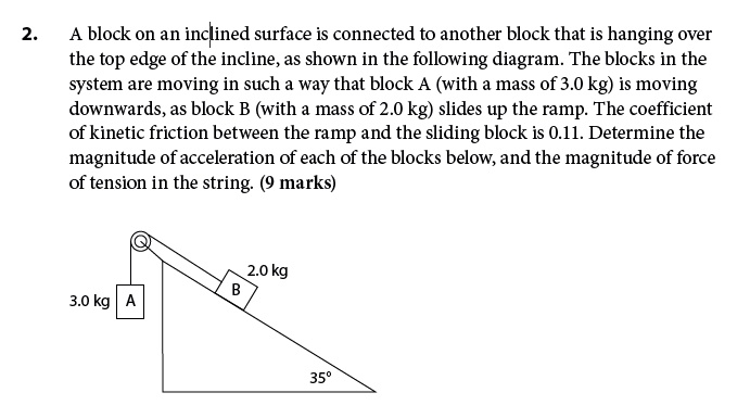 2. A block on an inclined surface is connected to another block that is ...