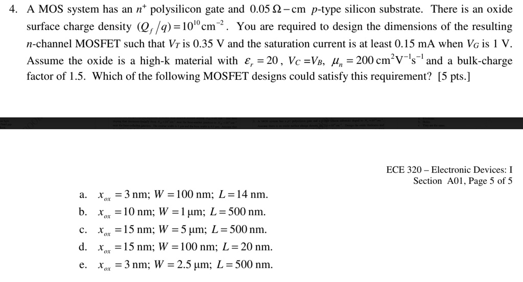 SOLVED: A MOS system has an n-type polysilicon gate and 0.05 cm p-type ...