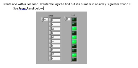 [GET ANSWER] Create a VI with a For Loop. Create the logic to find out if a number in an array ...