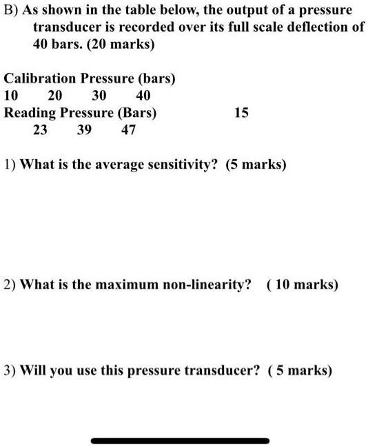 SOLVED: B) As shown in the table below,the output of a pressure ...