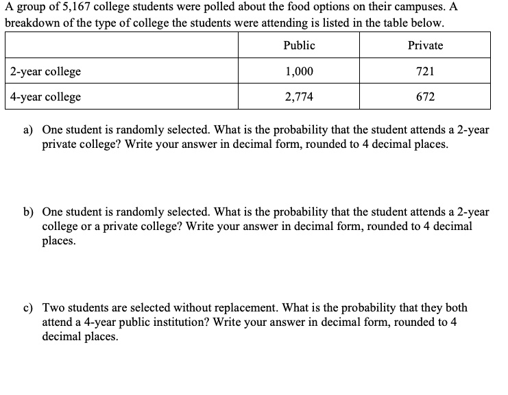 SOLVED: A group of 5,167 college students were polled about the food ...