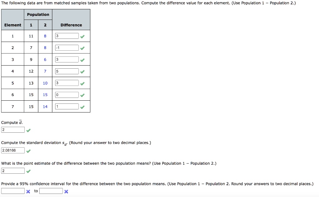 SOLVED: The following data are from matched samples taken from two populations. Compute the ...