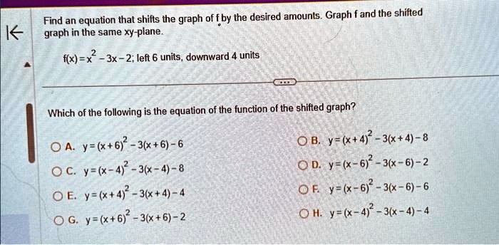 SOLVED: Find an equation that shifts the graph of f by the desired amounts.Graph f and the ...