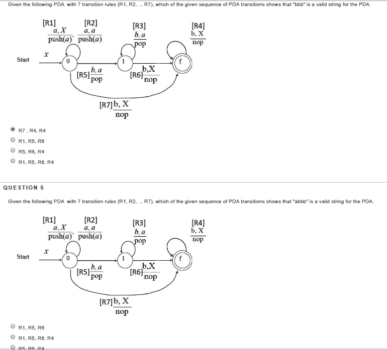 Solved Given The Following Pda With 7 Transition Rules R1 R2 R7 5987