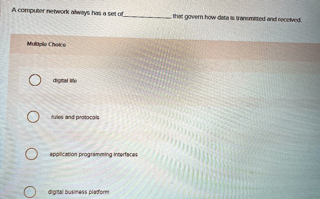 a computer network always has a set of that govern how data is ...