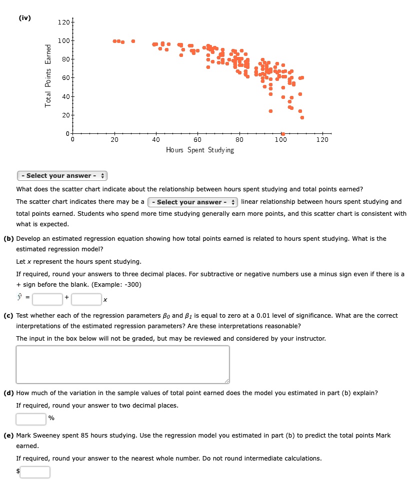 SOLVED: (iv) 120 8 2 2 120 Hours Spent Studying Select your answer What does the scatter chart ...
