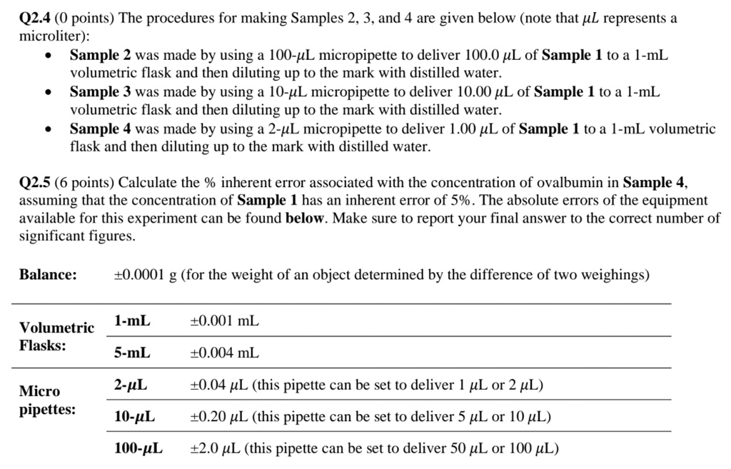 SOLVED: Q2.4 (0 points) The procedures for making Samples 2, 3,and 4 ...