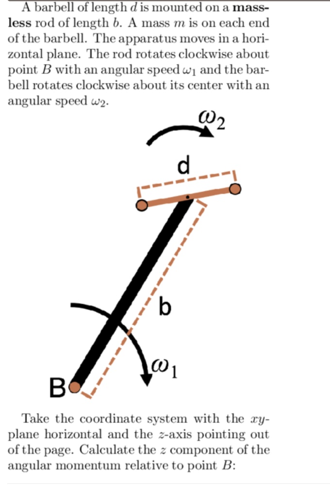 SOLVED: A barbell of length d is mounted on a mass- less rod of length ...