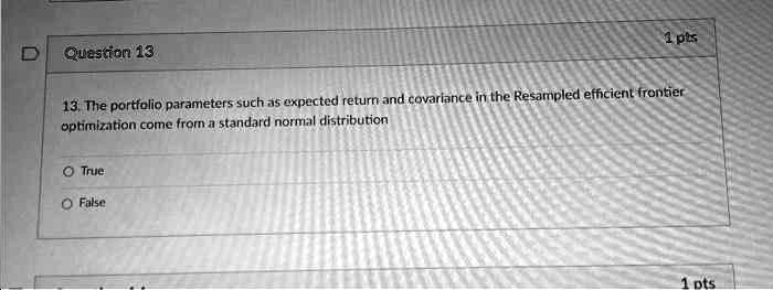 SOLVED: 13. The portfolio parameters, such as expected return and ...