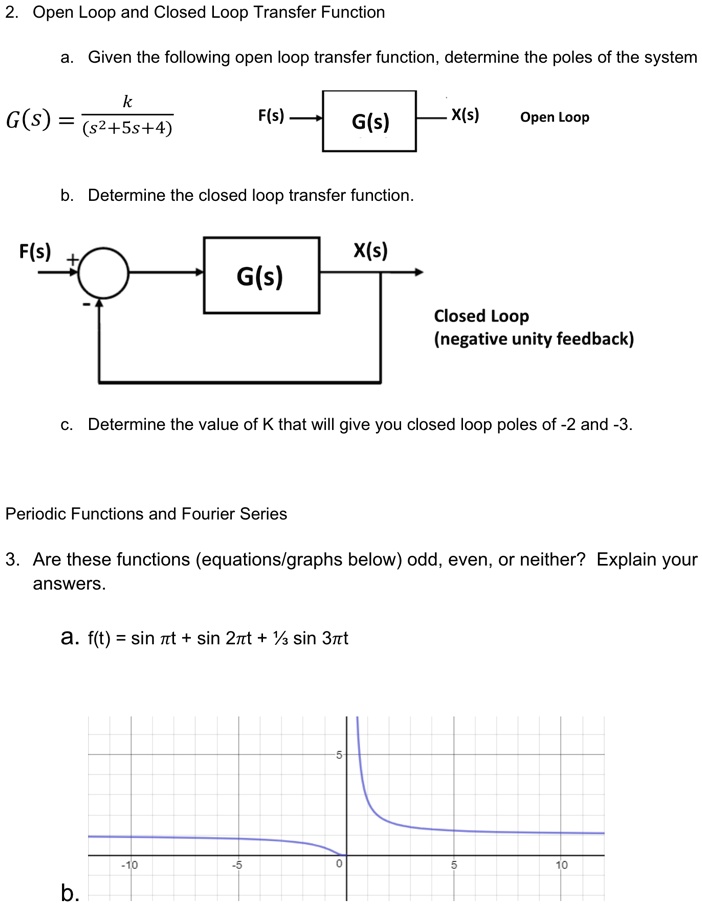 2. Open Loop and Closed Loop Transfer Function a. Given the following open loop transfer ...